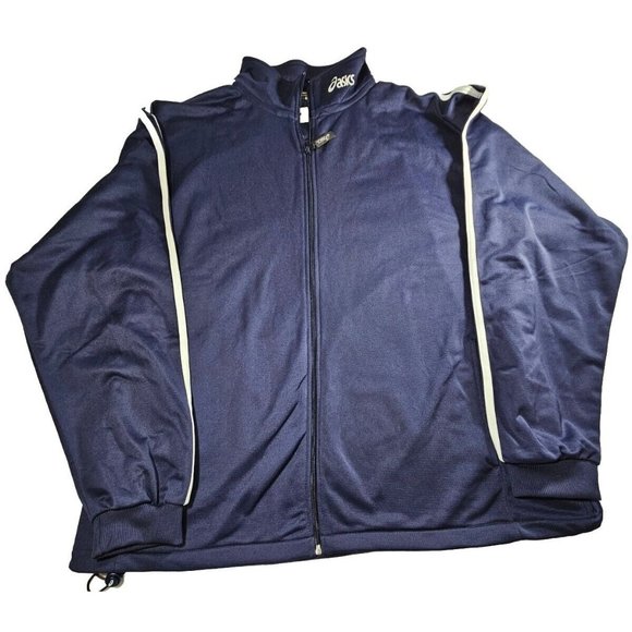 Asics | Jackets & Coats | Asics Track Jacket Blue W White Stripes Mens ...